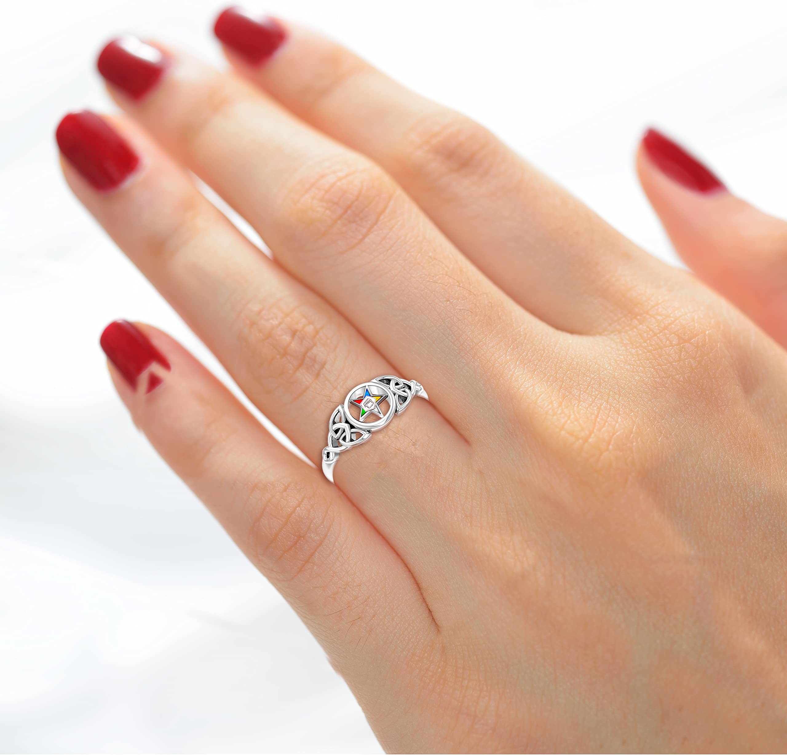 US Jewels Masonic Ladies 925 Sterling Silver 9mm Eastern Star Ring, Size 7.5