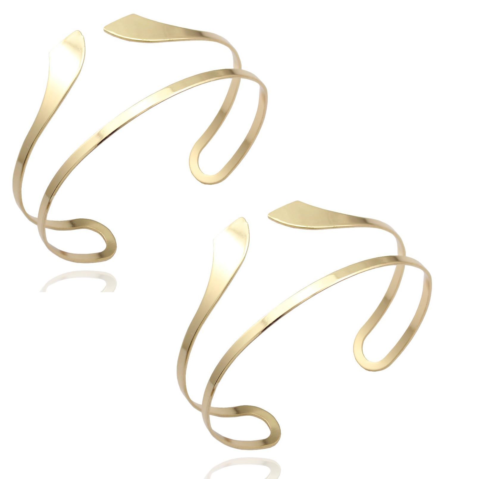 RechicGu 2 Pieces Minimalist Egyptian Bar Curve Upper Arm Cuff Bracelet Bangle Band Open Armband Armlet Jewelry Set Belly Dance Accessories Gold