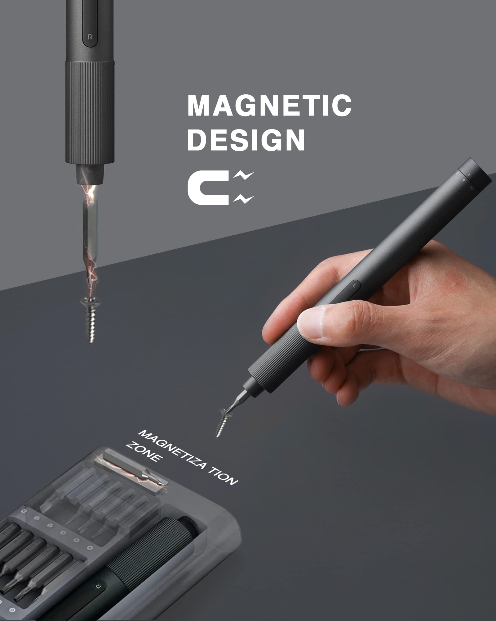 Xiaomi Electric Precision Screwdriver, All-metal Gearbox, Powerful Magnetic Motor, Rechargeable Lithium Battery, S2 Steel Screwdriving Bits, Type-C Charging, Aluminium Alloy Case, Grey