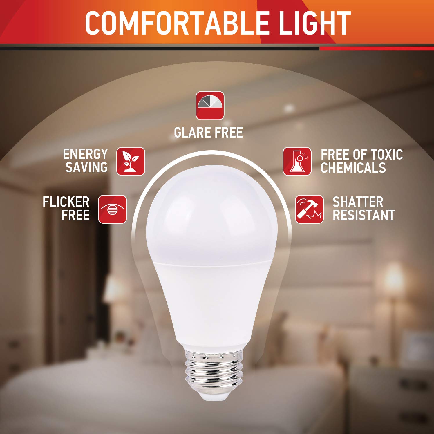 OSTWIN 9W LED Light Bulb 60 Watt, E26 Light Bulb, A19 5000k Daylight, 800 Lumens, CRI80 Daylight, Non-Dimmable, UL Listed 6 pack