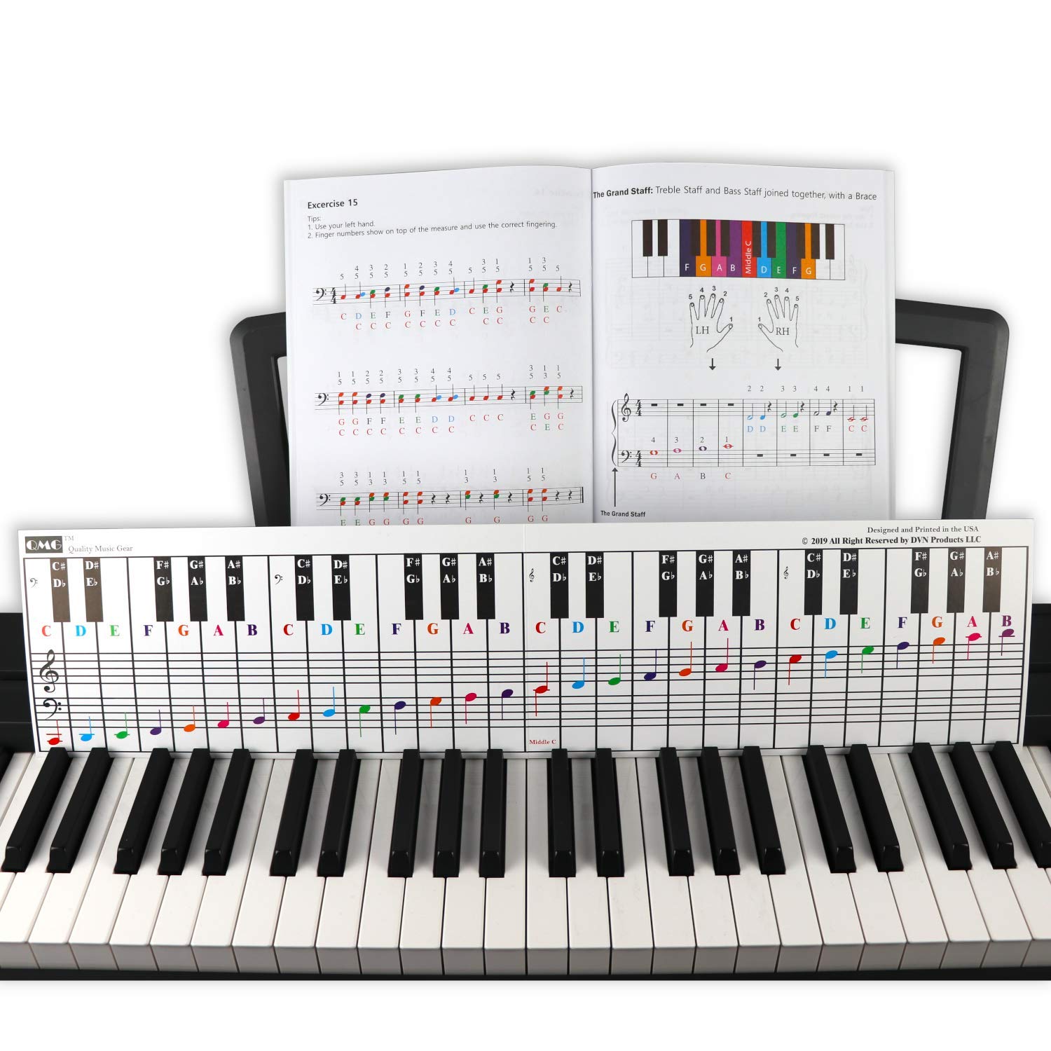 QMG Piano and Keyboard Note Chart and Complete Color Note Piano Music Lesson and Guide Book for Kids and Beginners