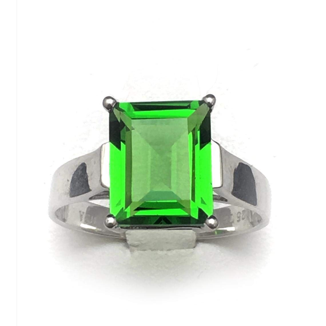 R0737 Classic Mt St Helens Helenite Rectangle Sterling Silver Ring (Green, 7)