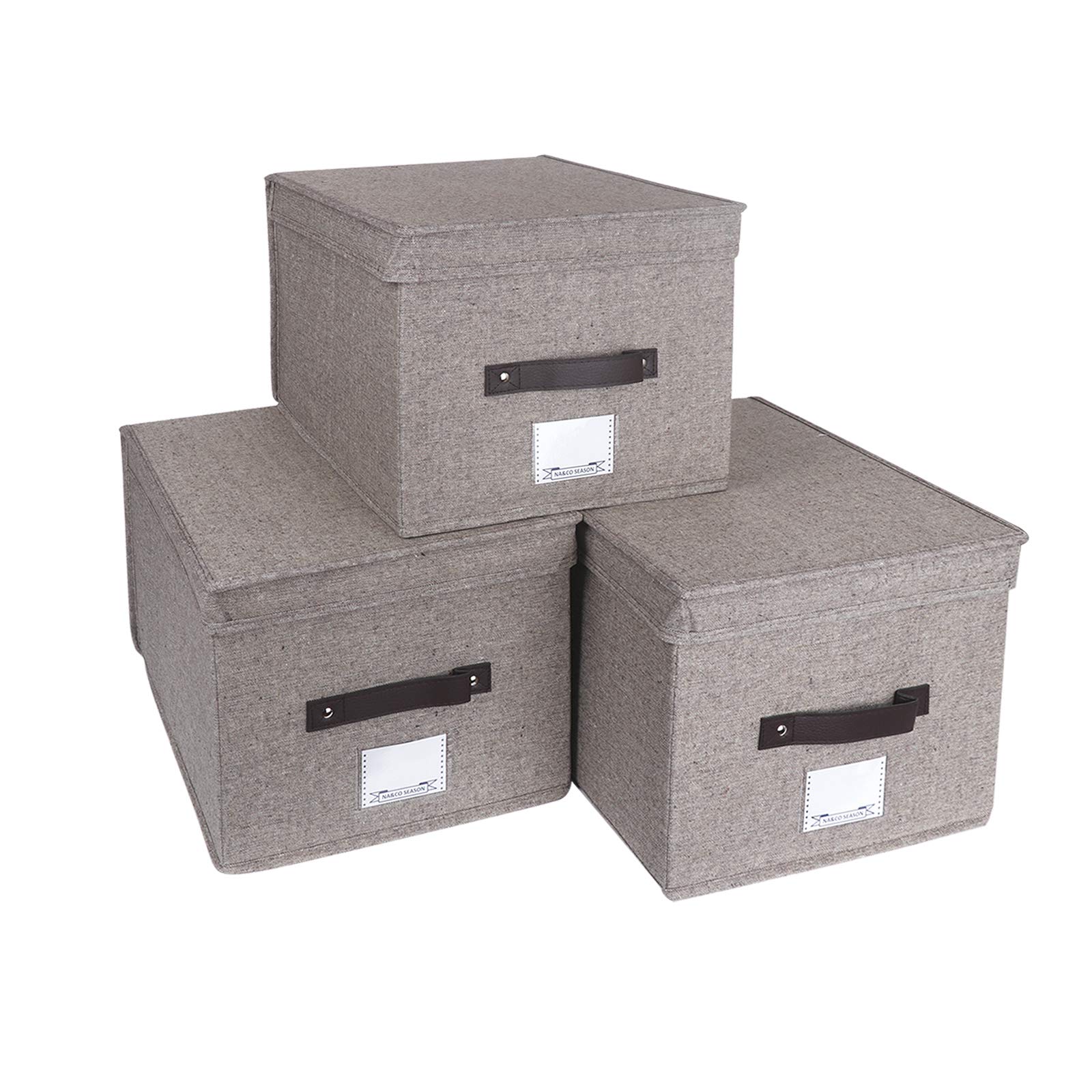 NA&CO SEASON 3 Pack Folding Hand-held Storage Cubes Bin with Lids, Collapsible Decorative Storage Boxes, Large Boxes for Shelves, Cubic Storage Boxes for Household, Closet, Cabinet, Office(brown)
