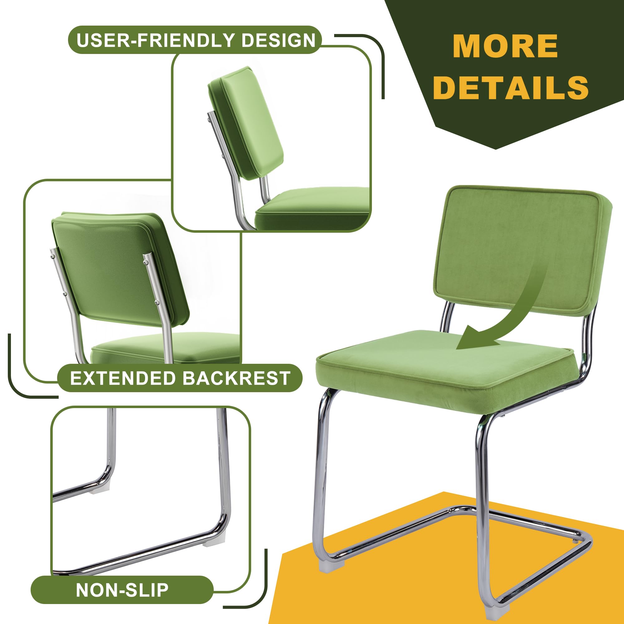 Natsukage Dining Chairs Set of 2 Mid Century Modern Dining Chairs with Chrome Metal Frame Upholstered Velvet Dining Chairs Kitchen & Dining Room Chairs,Green