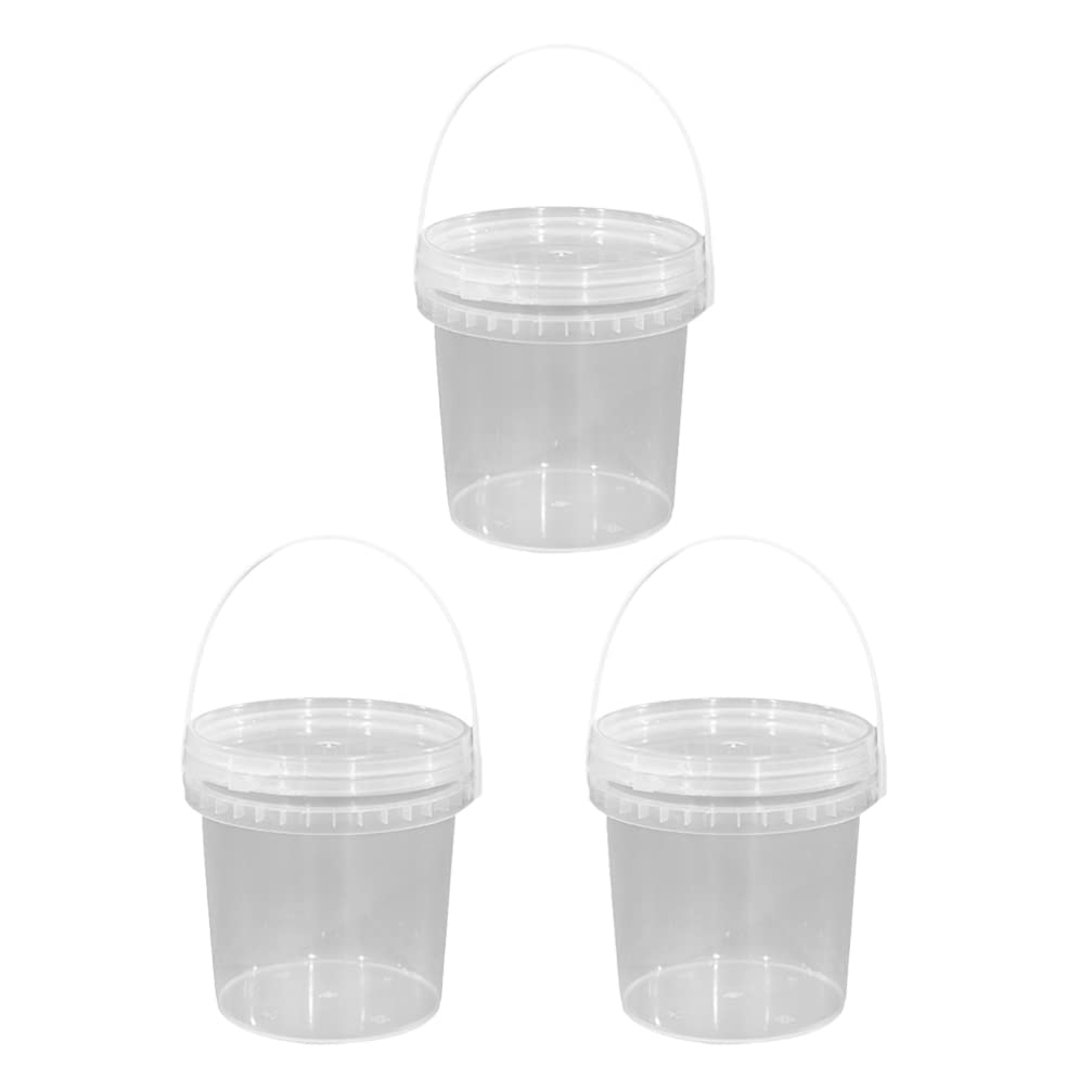 UPKOCH 3 Pcs Clear Plastic Container with Lid Ice Cream Bucket Food Storage Containers Freezer Storage Buckets Round Plastic Pails with Handle for Homemade Ice- Cream 1L