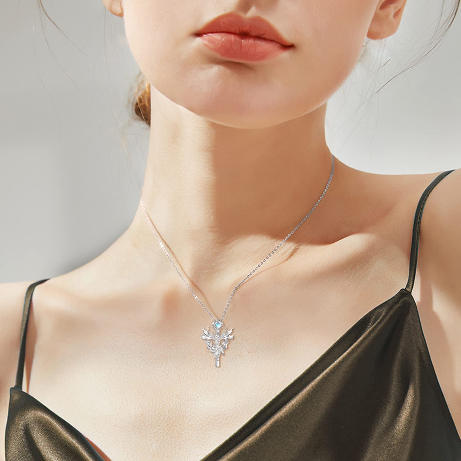 VADMANS Cross Phoenix Necklace Sun Pendant Sterling Silver Jewelry Gifts for Women