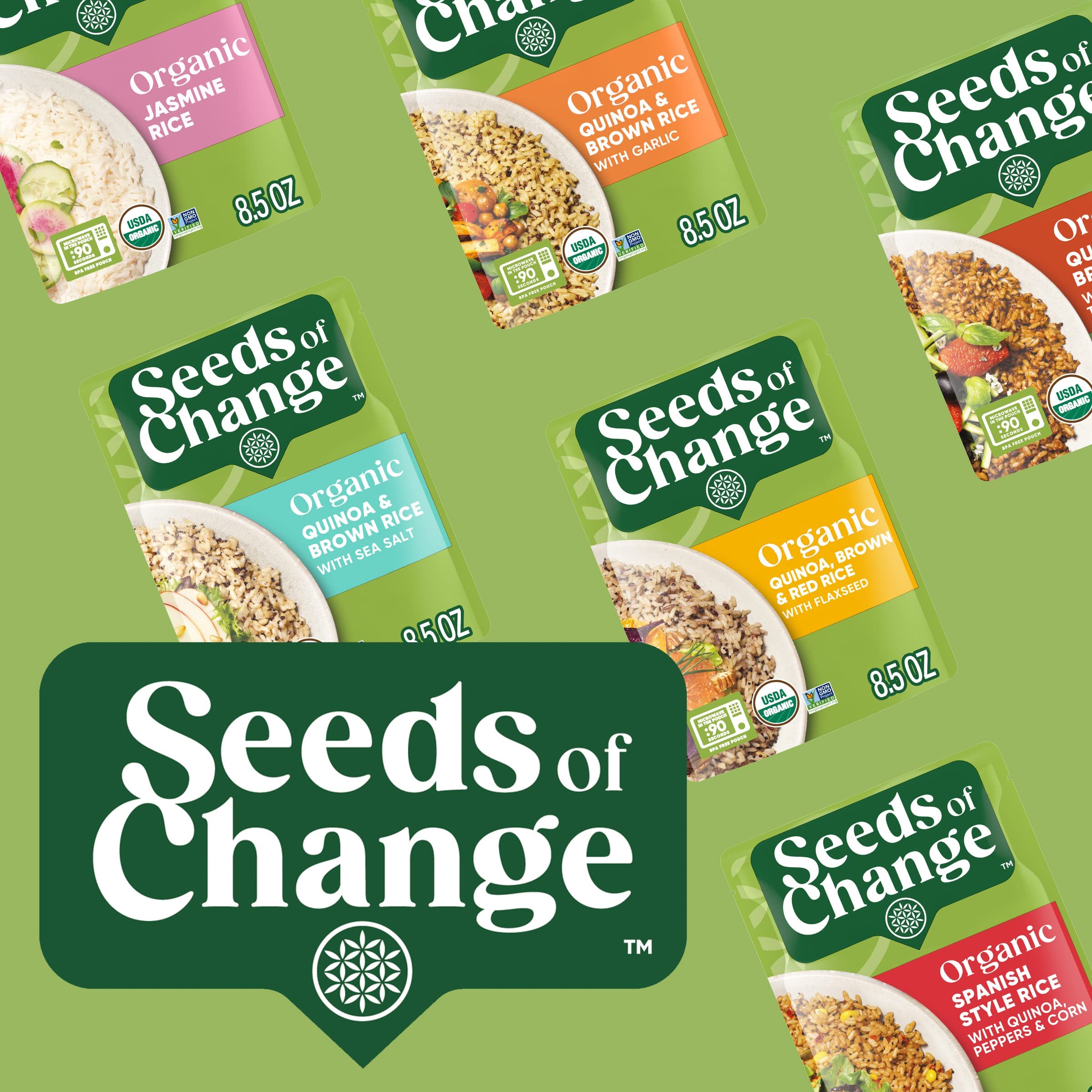 SEEDS OF CHANGE Organic Quinoa & Brown Rice with Garlic, Microwaveable Ready to Heat, 8.5 Ounce (Pack of 12)