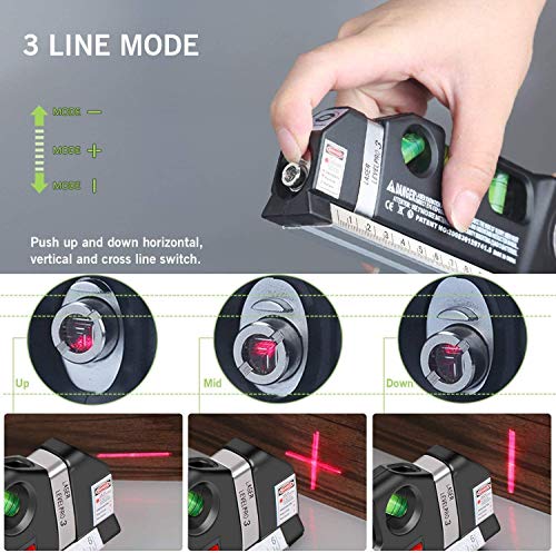 XINGXIN, Multipurpose Laser Level Laser Line 8 feet Measure Tape Ruler Adjusted Standard and Metric Rulers Laser Level Line Tool for hanging pictures-Hanging cabinets-Tile Walls, Black