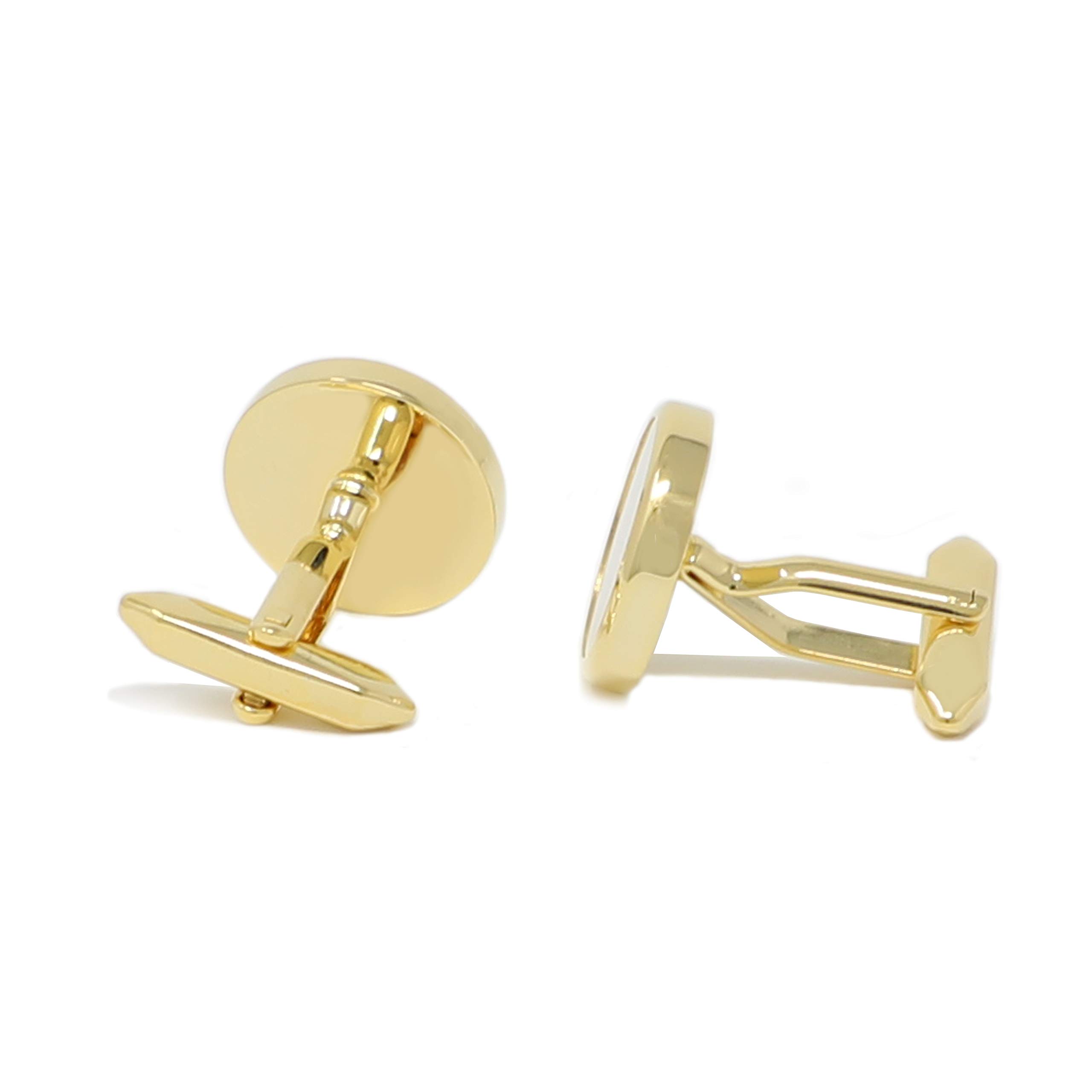 MENDEPOT Mother Of Pearl Cufflinks With Box Men Classic White Stone Cuff Links Wedding Groom Gift (Round A)