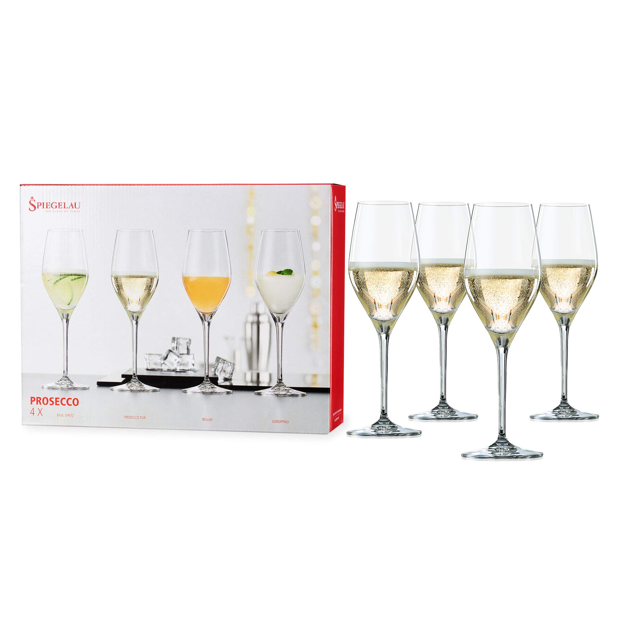 Spiegelau Prosecco Wine Glasses Set of 4 - European-Made Crystal, Classic Stemmed, Dishwasher Safe, Professional Quality Wine Glass Gift Set - 9.1 oz