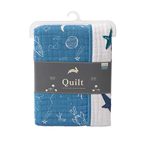Red Rover Kids Cotton Muslin Quilt – 44” x 44”- 100% Cotton – Machine Washable – Softer with Every Wash – Playful Designs - Lightweight, Breathable Layers – Unisex (Sun Moon Stars)