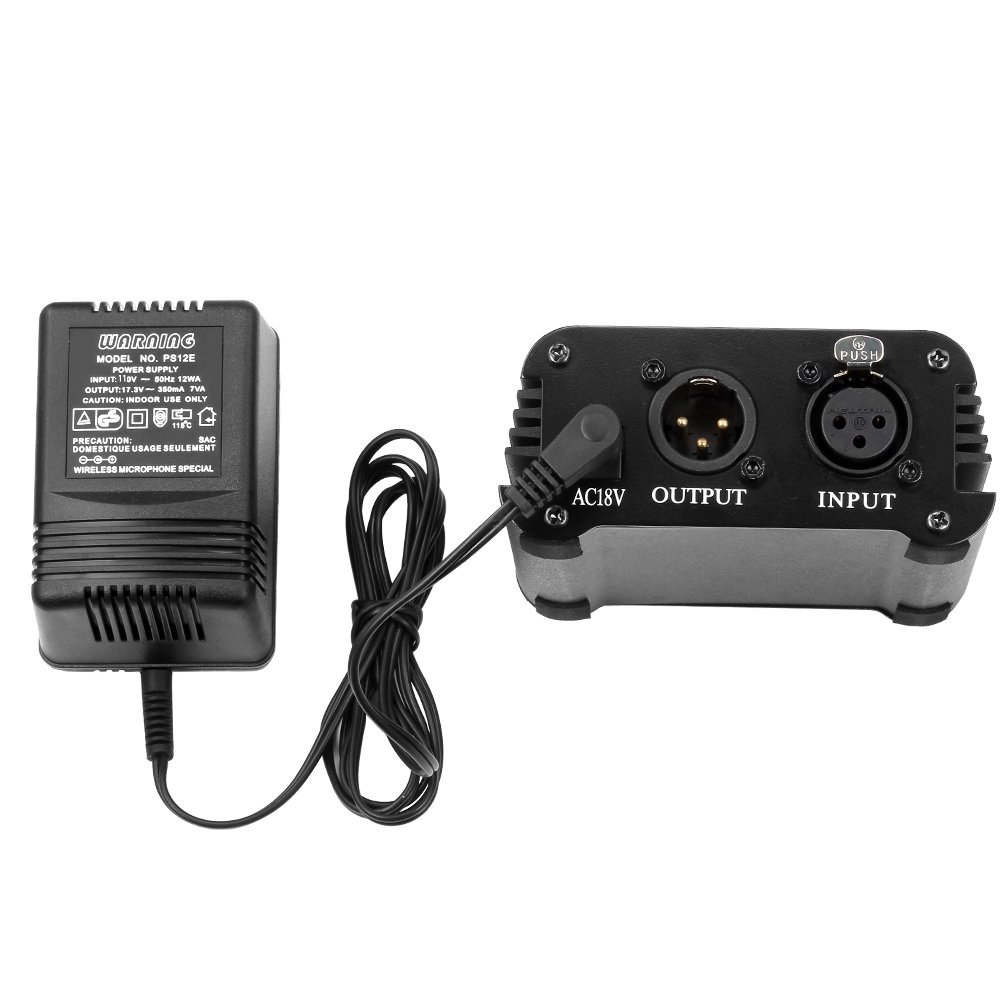 Neewer 1- Channel 48V Phantom Power Supply Black with Adapter and XLR Male to XLR Female Cable (2 Pack)
