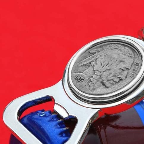 US 1937 Indian Head Buffalo Nickel 5 Cent Coin Silver Tone Key Chain Ring Bottle Opener NEW