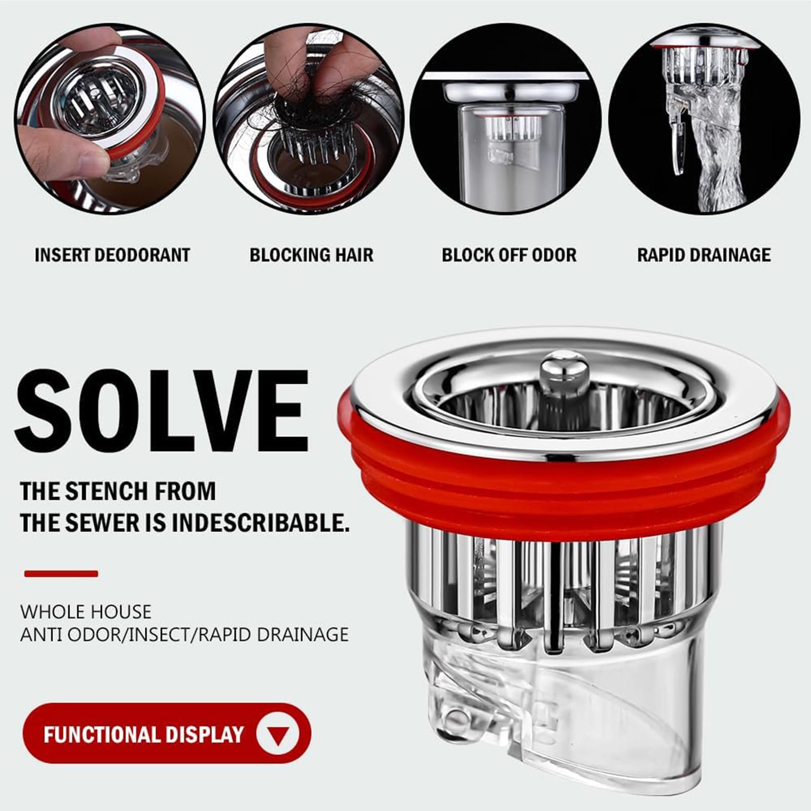 Odor Proof Floor Drain,Shower Bathroom Kitchen Floor Drain, Prevent Backflow, Prevent Odor Dispersion in Showers, Bathrooms, and Kitchens.