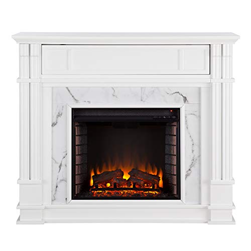 SEI FURNITURE Highgate Faux Cararra Marble Electric Media fireplace, White.