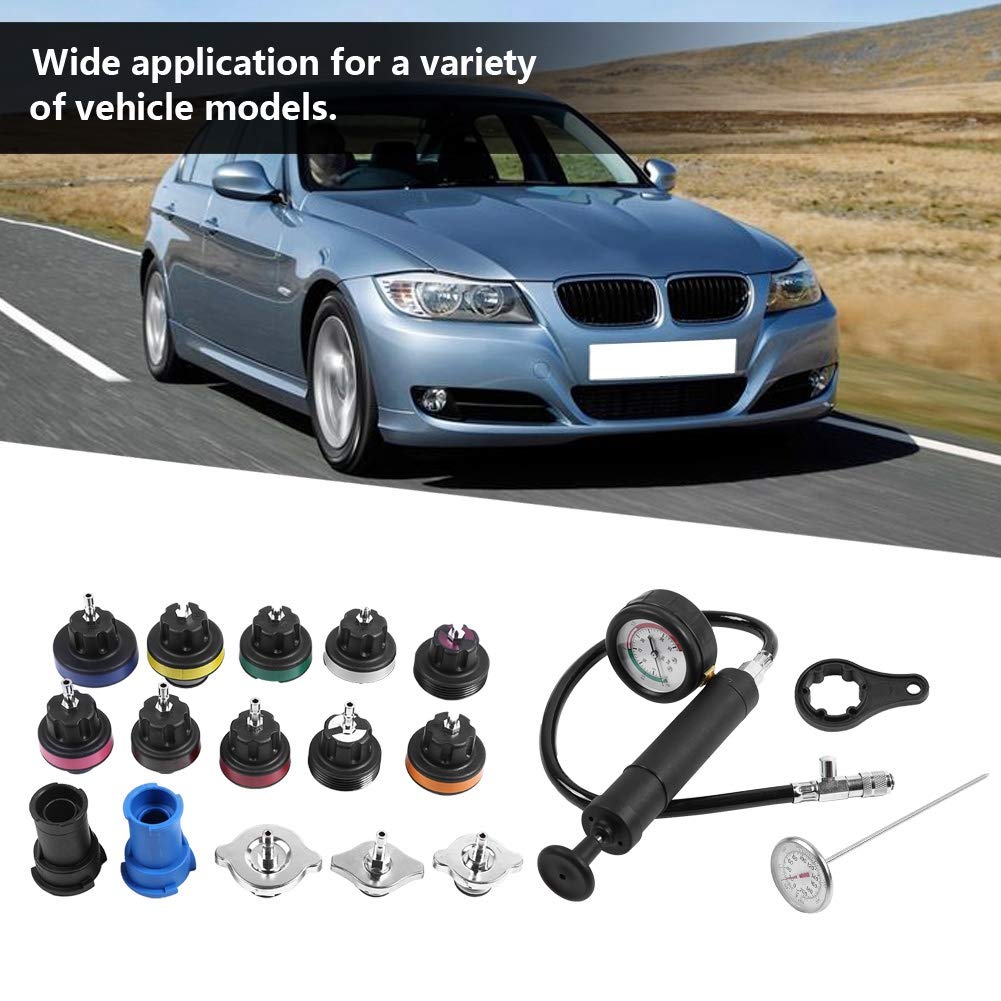 Qiilu Universal Car Radiator Pressure Tester Kit 18pcs Cooling System Tester Kit Water Leak Detector Kit Tools Coolant System Pressure Tester Vehicle