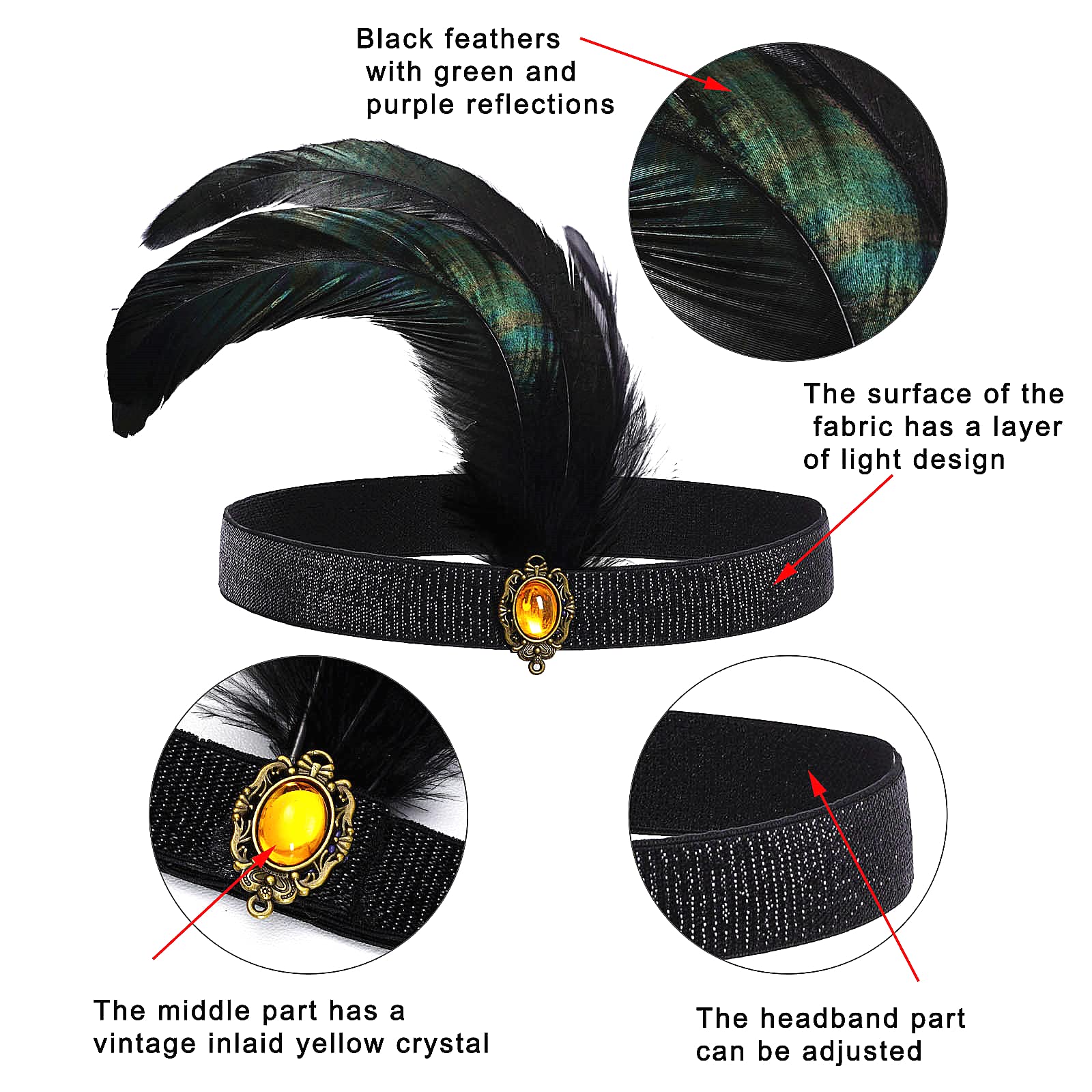 Tongcloud 12pcs 1920s Flapper Feather Headband Costume Flapper Headpiece Feather Headband Gatsby Headpiece for Women Girls Theme Party(Black)
