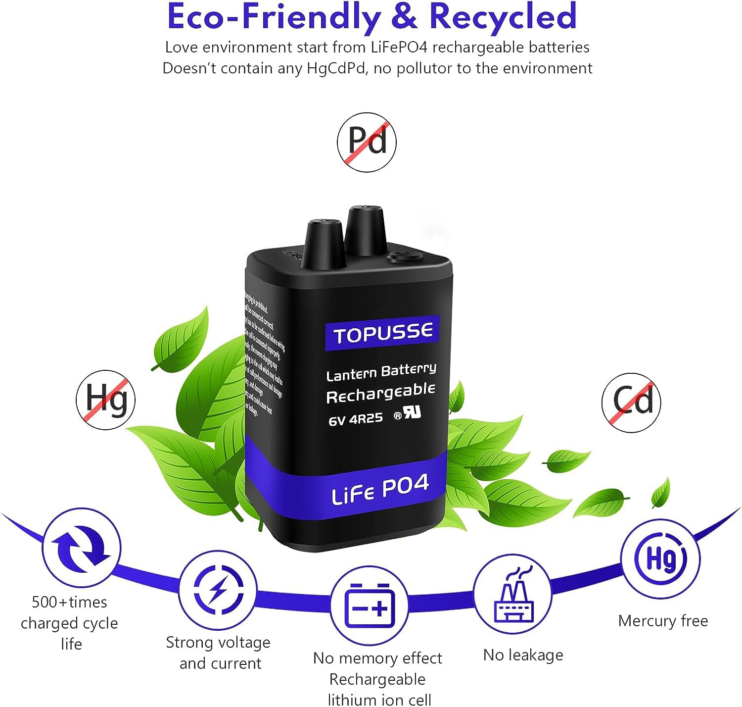 TOPUSSE Rechargeable 6 Volt 4.5AH LiFePO4 Lantern Battery with Charger 1500+ Cycles, 6V Batteries Battery with BMS (Spring Terminals) 2 Pack