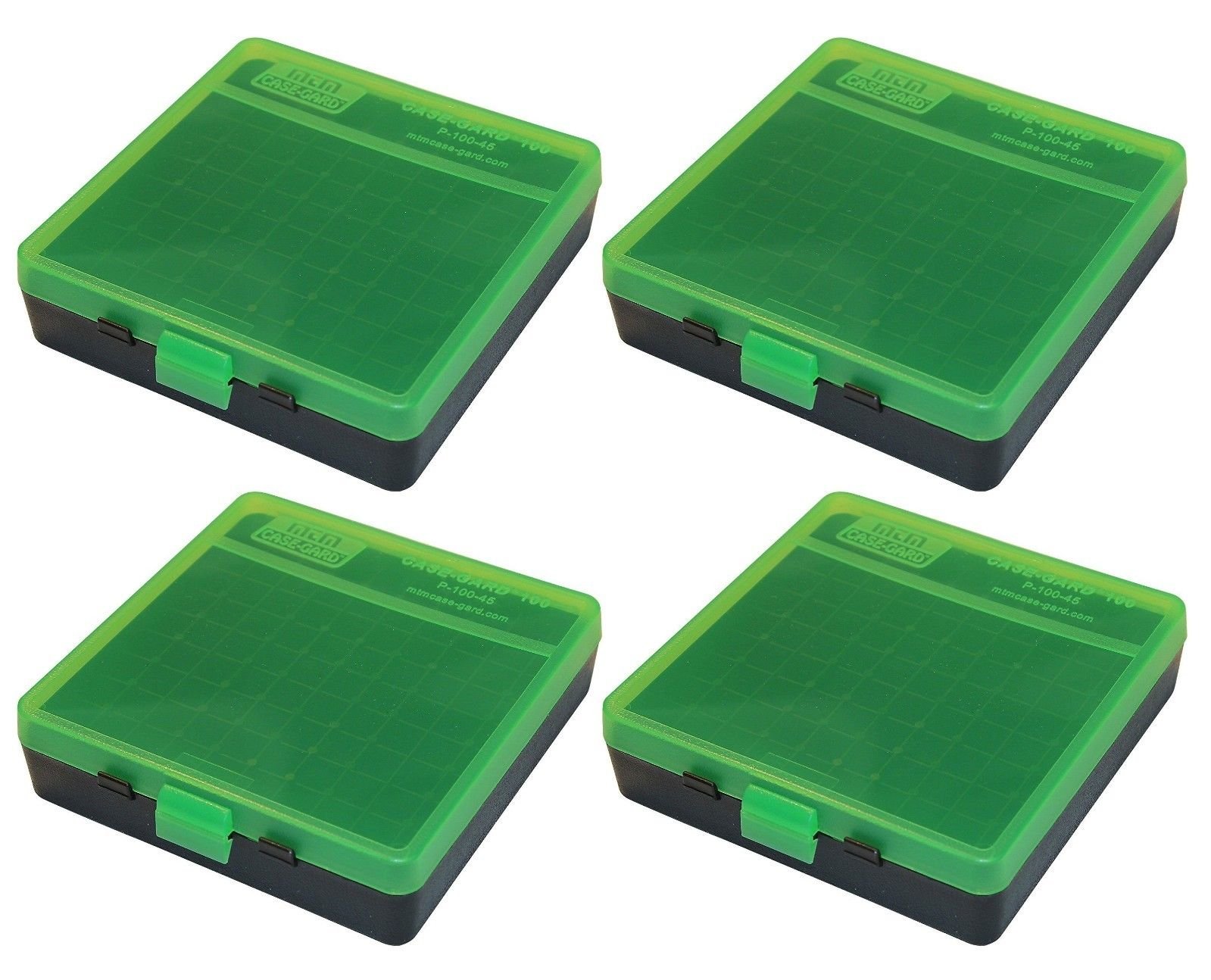 MTM 100 Round Flip-Top 40/45/10MM Cal Ammo Box - Green Black (4 Pack)