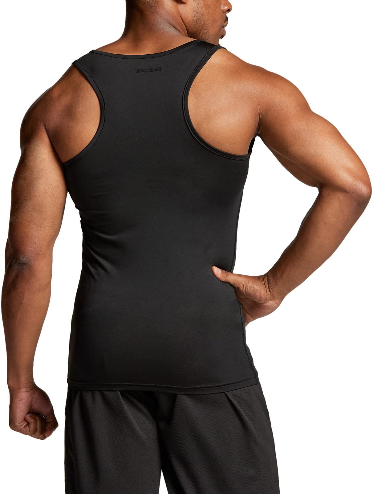 TSLA Men's Athletic Compression Sleeveless Tank Top, Cool Dry Sports Running Basketball Workout Base Layer, Active 3pack Tank Tops Black/Charcoal/Real White, Large