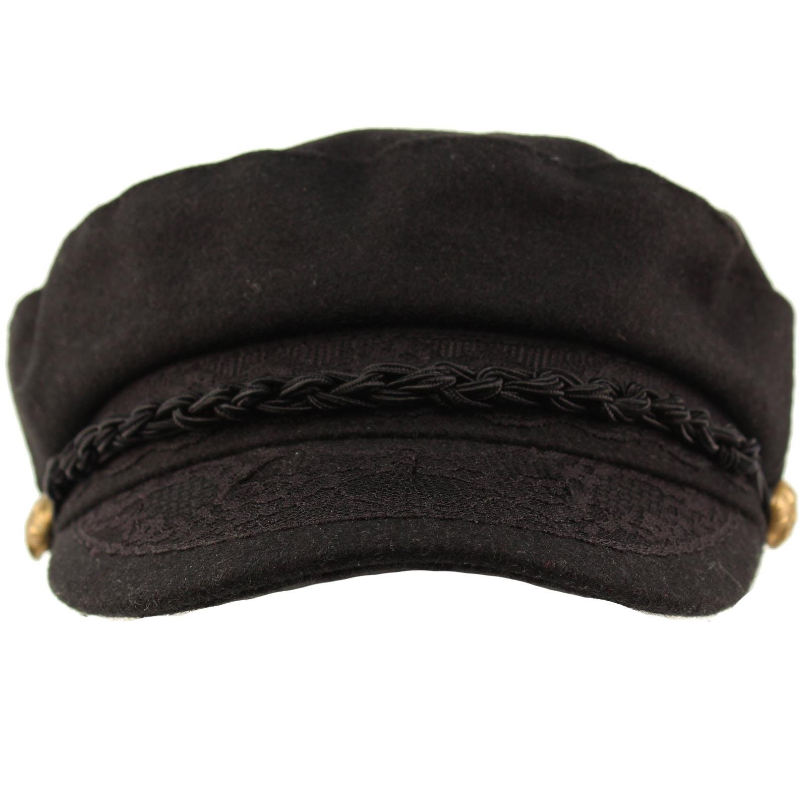 Men's Greek Fisherman Sailor Fiddler Winter Wool Driver Hat Flat Cap S/M Black