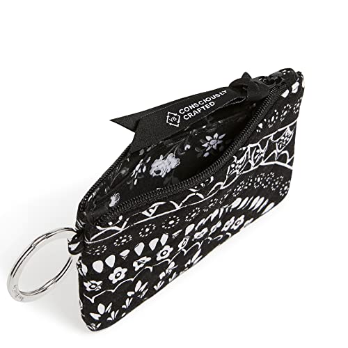Vera Bradley Women's Cotton Zip ID Case and Lanyard Combo, Black Bandana Medallion, One Size