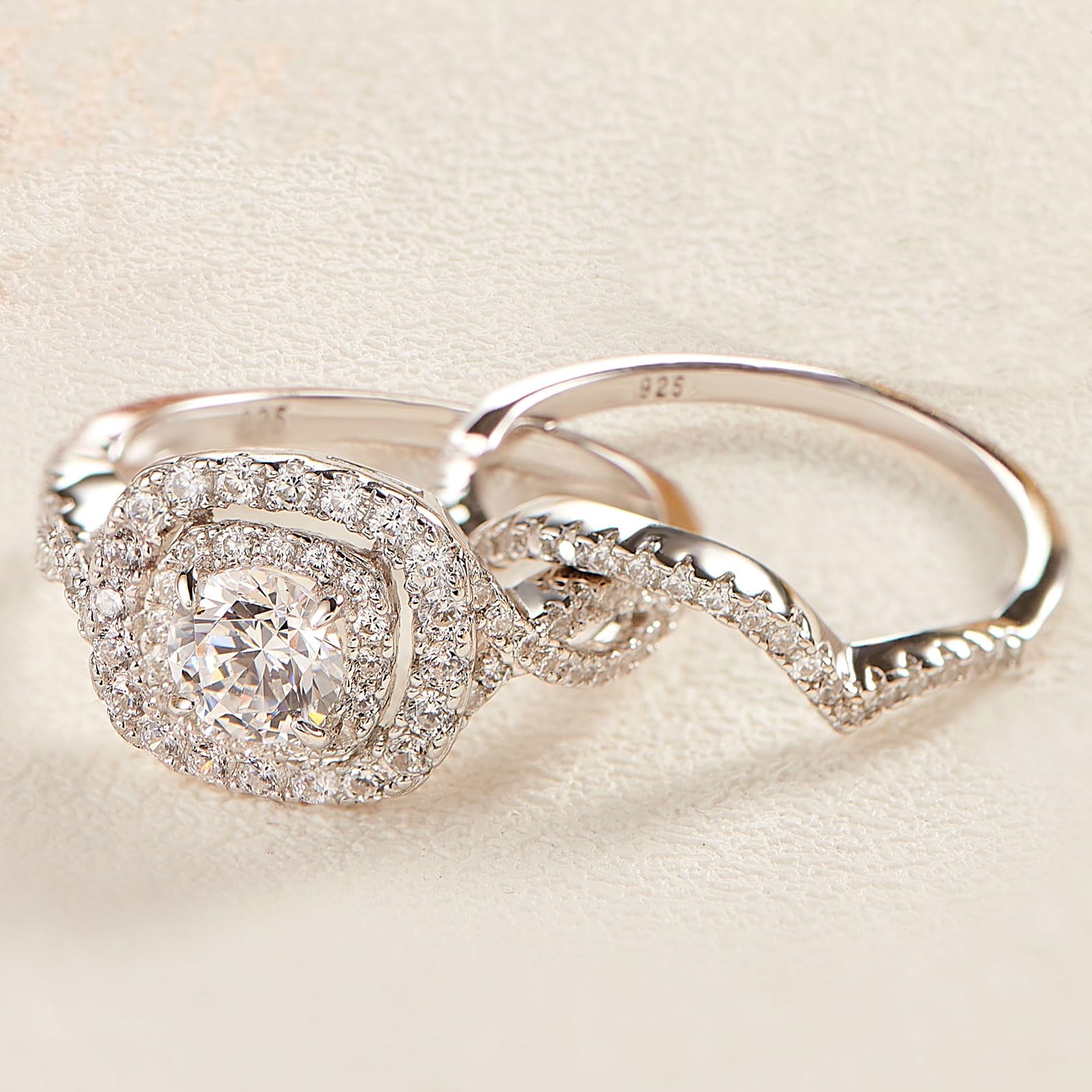 Newshe Wedding Band Engagement Ring Set for Women 925 Sterling Silver 1.8Ct Round White AAAAA Cz Size 7