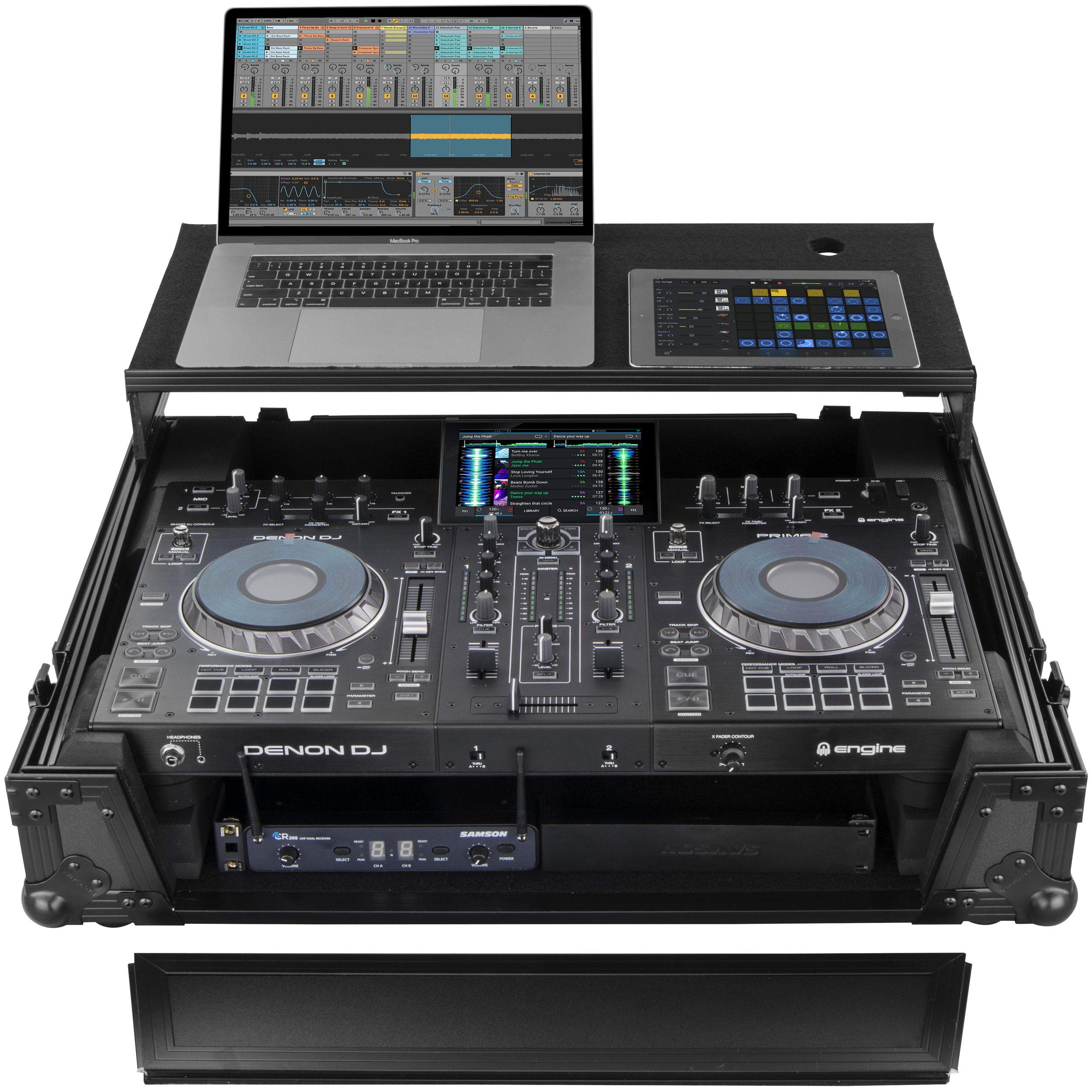 Odyssey Cases Denon Prime 2 Glide StyleTM Black Flight Case with 1U Rack Space.