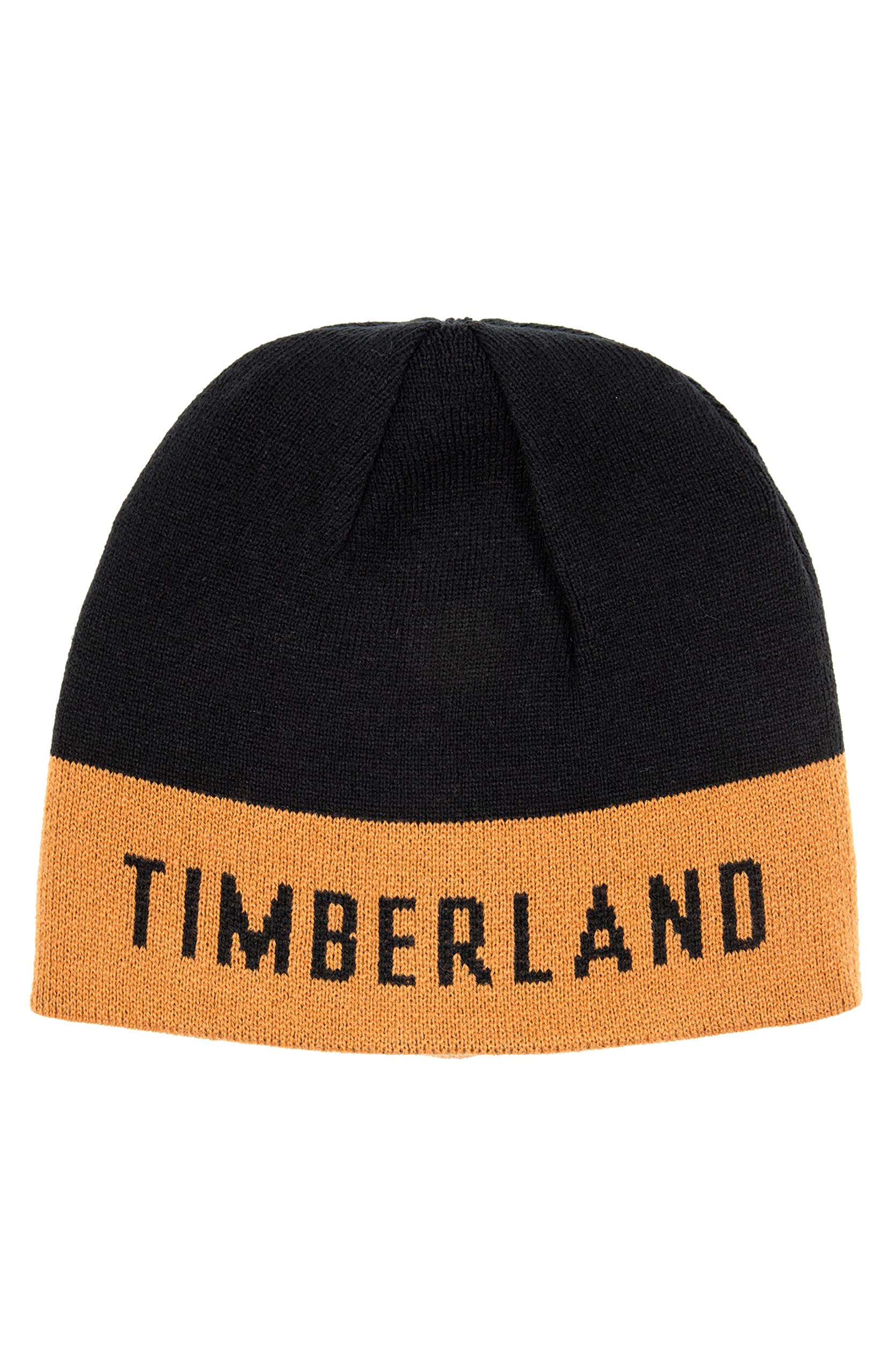 Timberland Men's Reversible Logo Jacquard Beanie, Wheat/Black, One Size