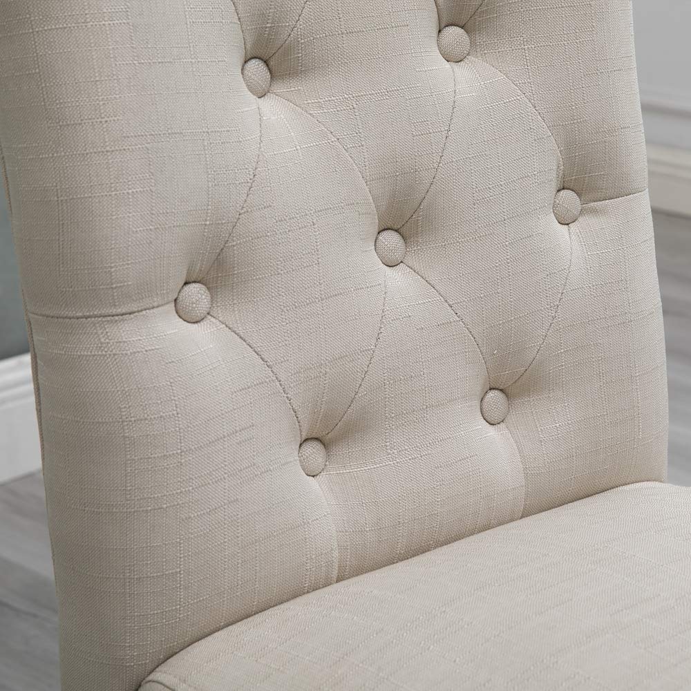 nozama Upholstered Dining Chairs Set of 4 Elegant Tufted Fabric Parsons Chair with Solid Wood Legs (Beige)
