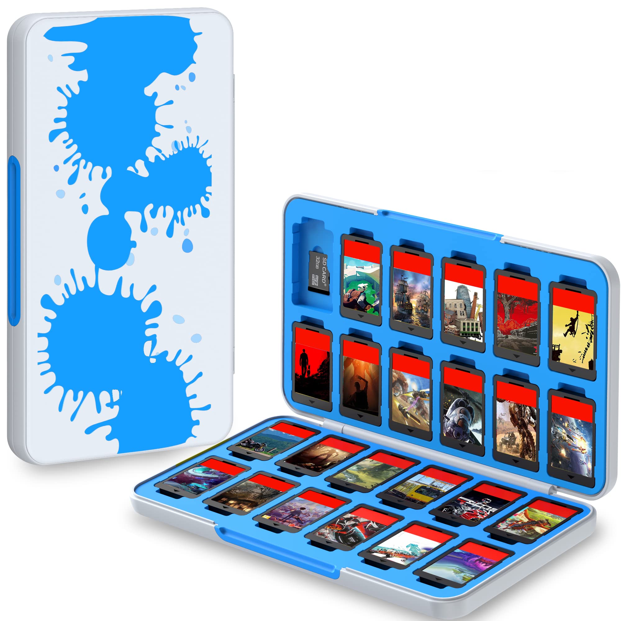 Switch Game Case Holder Compatible with Nintendo Switch Game, Switch Game Card Case Storage for 24 Games Cartridges with Soft Lining, Portable Switch Cartridge Game Case with Magnetic Closure - Blue