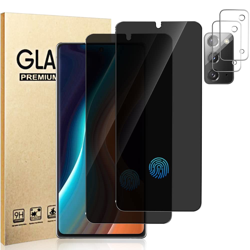 OuYteu 【2+2 Pack】 Galaxy Note 20 5G Privacy Screen Protector And Camera Lens Protection,Anti-Spy Tempered Glass,Curved Full Coverage, Fingerprint Unlock For Samsung Galaxy Note 20