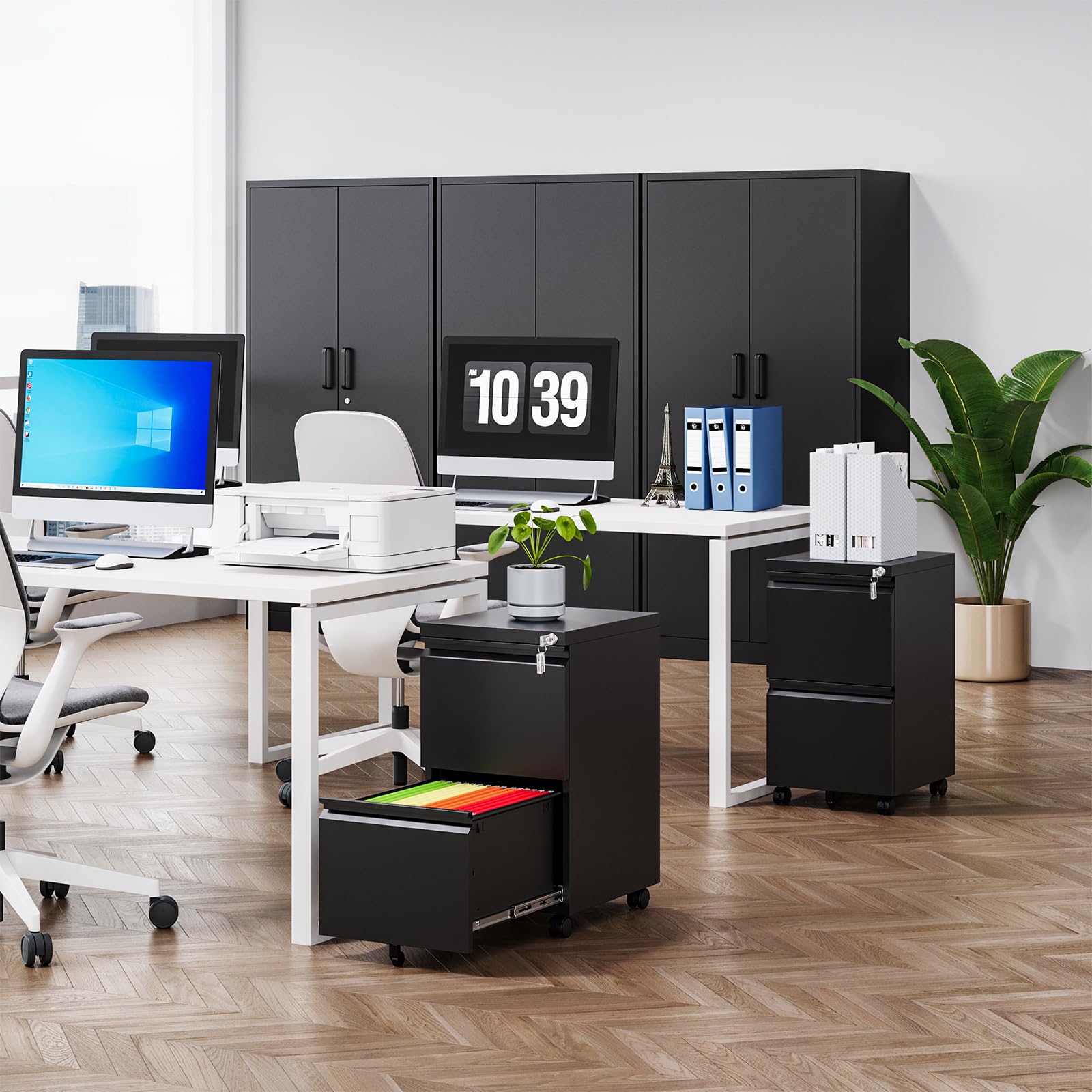 MIIIKO 2 Drawer File Cabinet on Wheels, Home Office Mobile Under Desk with Lock, Vertical Files Drawers for Legal/Letter/A4