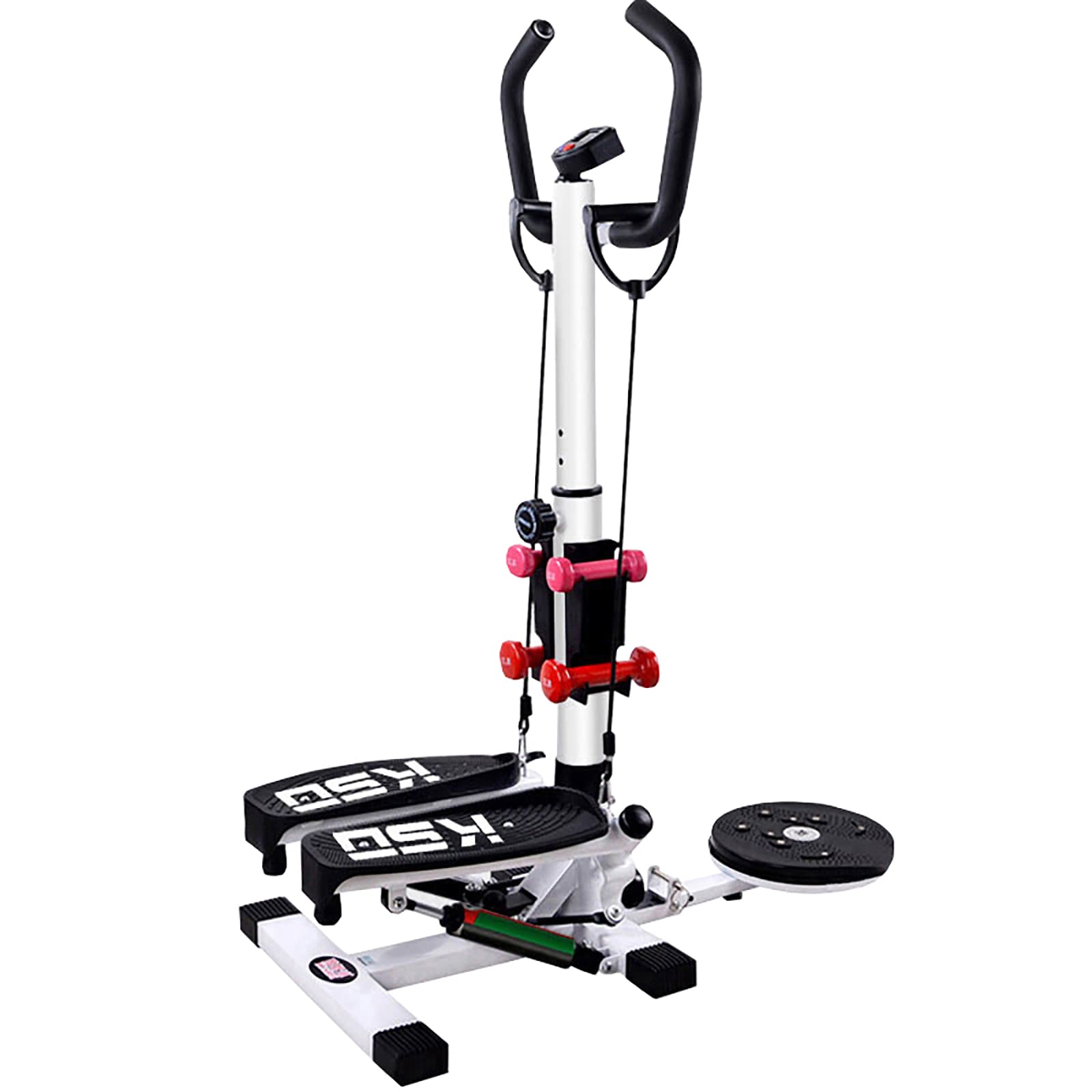 USBBAG Twist Stepper Machine with Resistance Bands, Adjustable Workout Fitness Equipment with Handle Bar and LCD Display for Home Gym Exercise (C,Sliver)