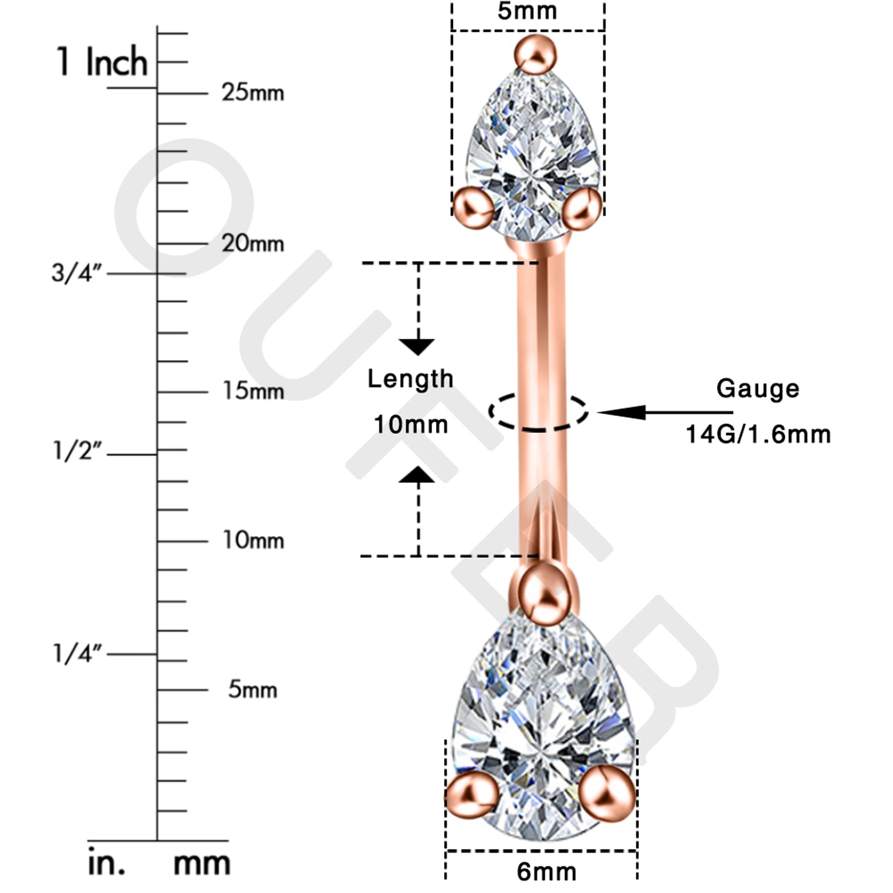 OUFER 14G 316L Surgical Steel Double Teardrop CZ Navel Piercing Rings Belly Button Rings Jewelry