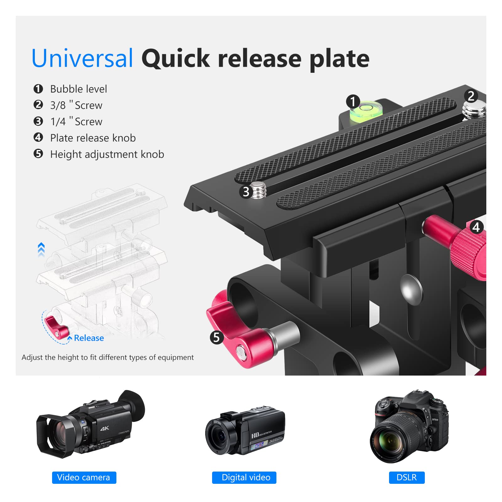 Neewer Camera Shoulder Rig, Video Film Making System Kit for DSLR Camera and Camcorder with Soft Rubber Shoulder Pad and Dual Hand Grips, Compatible with Canon/Nikon/Sony, etc (Red + Black)
