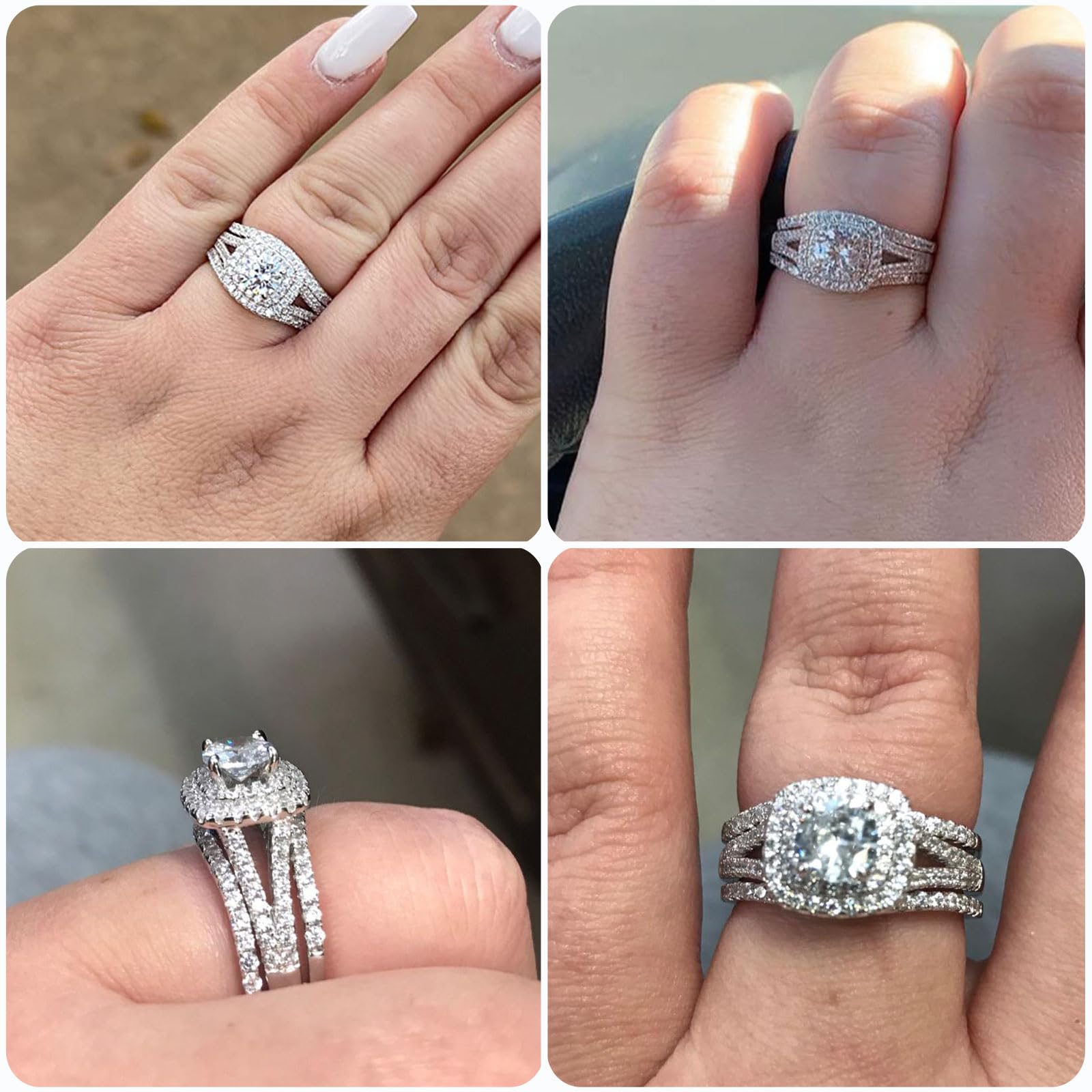 Newshe Wedding Rings for Women Engagement Set Blue Sapphire Sterling Silver White Cz 3Pcs Size 7