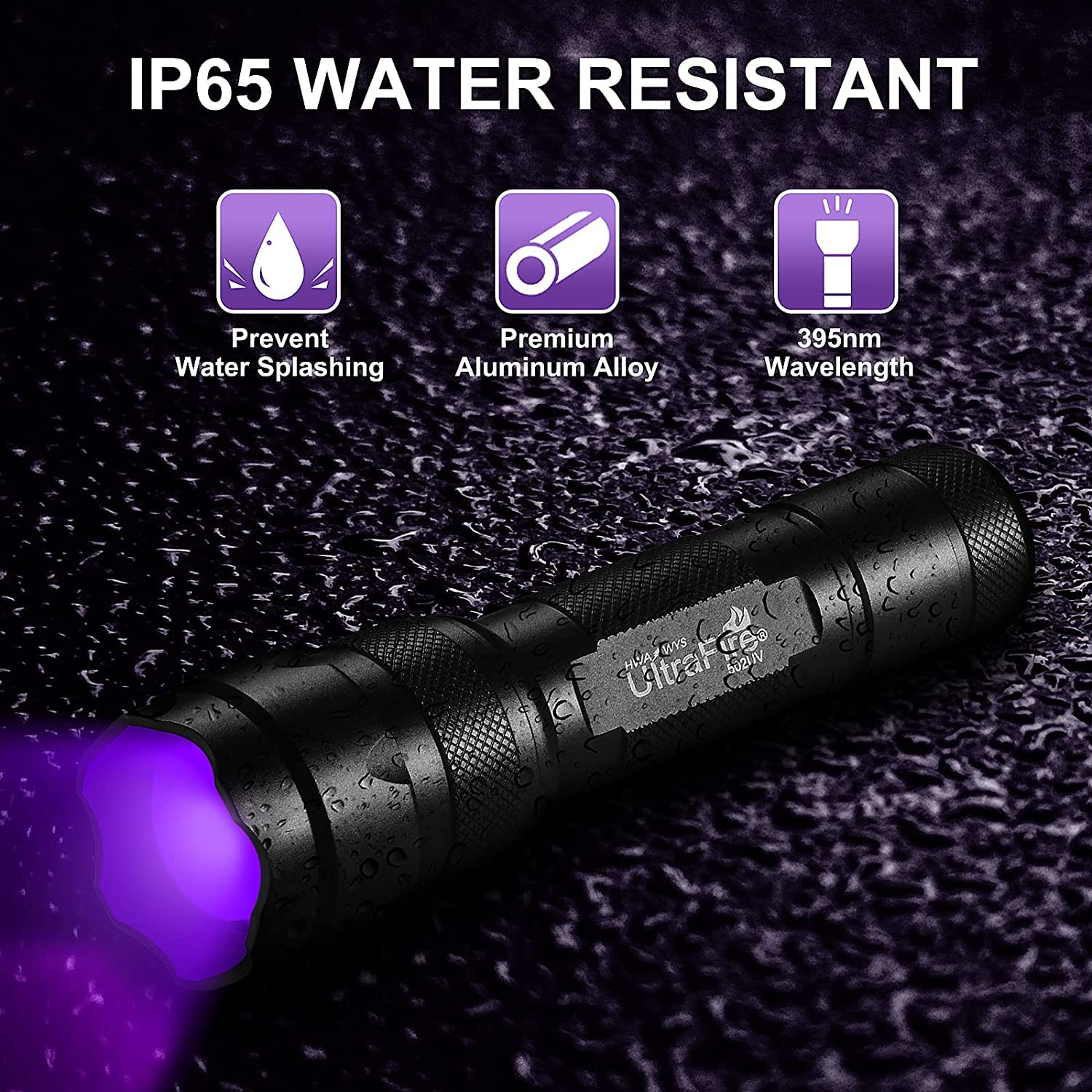 ULTRAFIRE Black Light UV Flashlight, Super Power UV 395-405 nm LED WF-502B Blacklight Flashlights for Leak Detector, Pet Urine Stain, Bed Bug (Not Included Batteries)