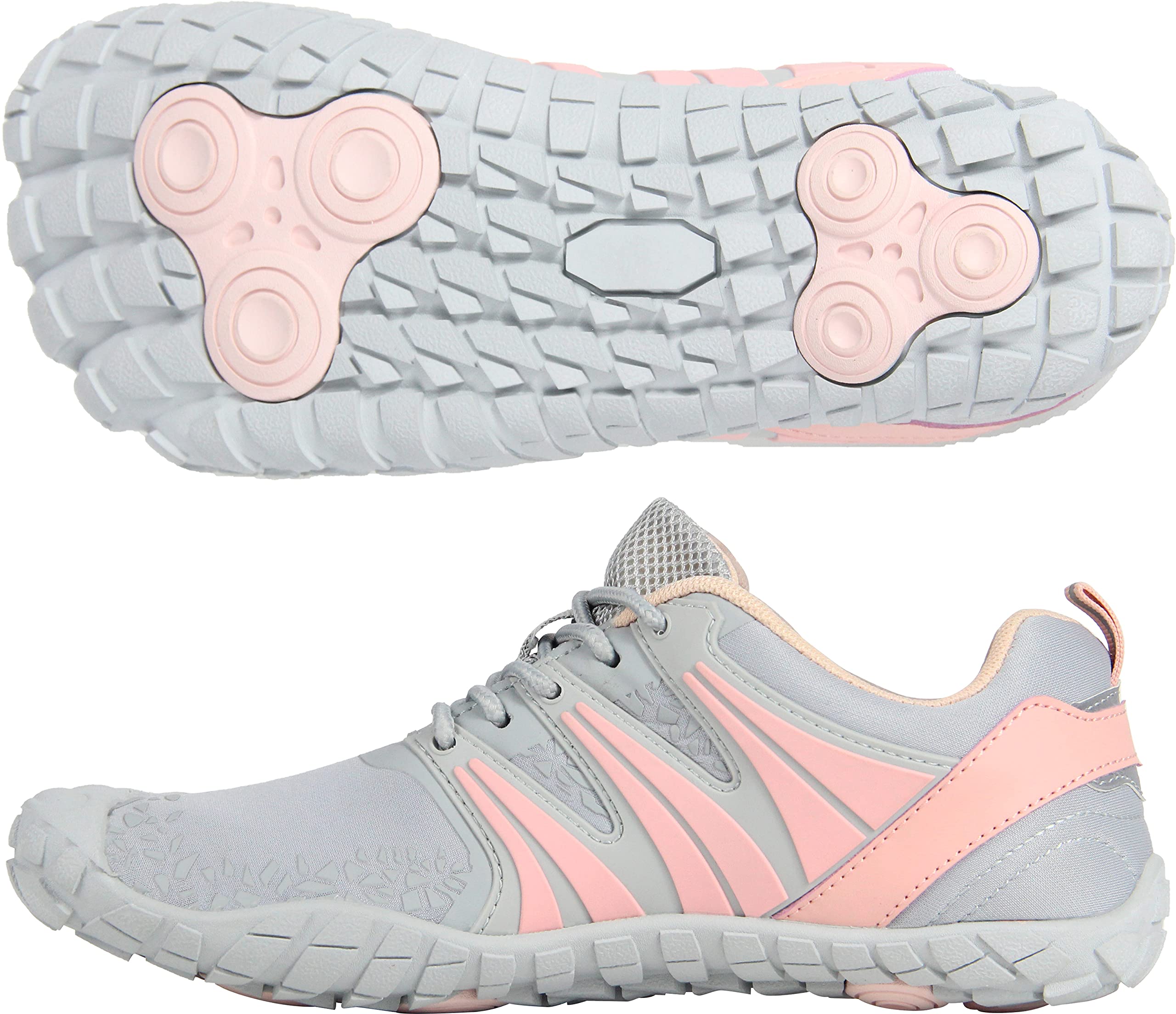 Oranginer Five Finger Toe Shoes for Women Zero Drop Minimalist Shoe Wide Width Barefoot Work Sneaker Cycling Shoe Gray Pink Size 8