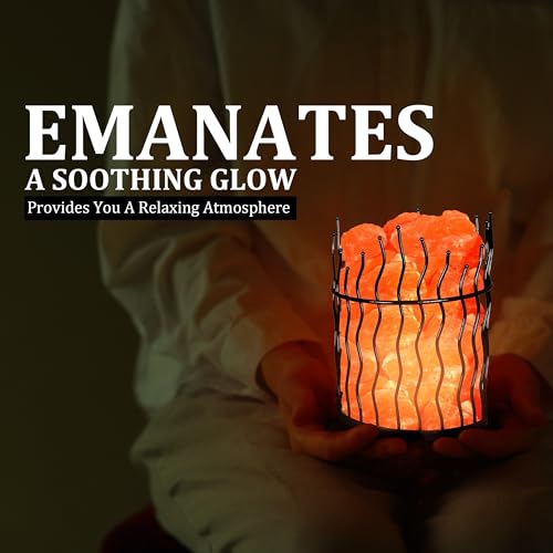 Natural Himalayan Salt , Tall Round Metal Basket lamp with Dimmer Switch | 8-10 lbs