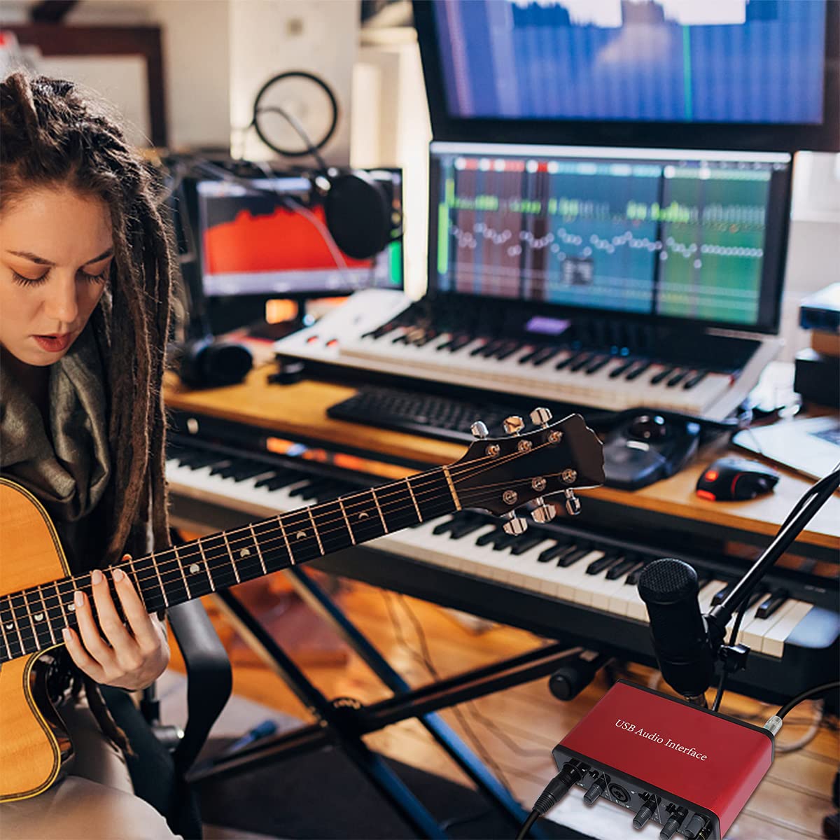 USB-C Audio Interface Audio Interface Microphone Preamps for Recording Music with 48V Phantom Power 24 Bit For Phone/Tablet/PC and Other Equipment Recording（NO DAW Recording Software included）