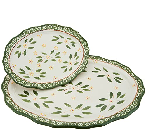 Temp-tations Ovenware Set of 2 Platters: 18inch x 13inch and 12inch x 8.75inch, Ceramic EW-G (Old World Green), 18inch and 12inch