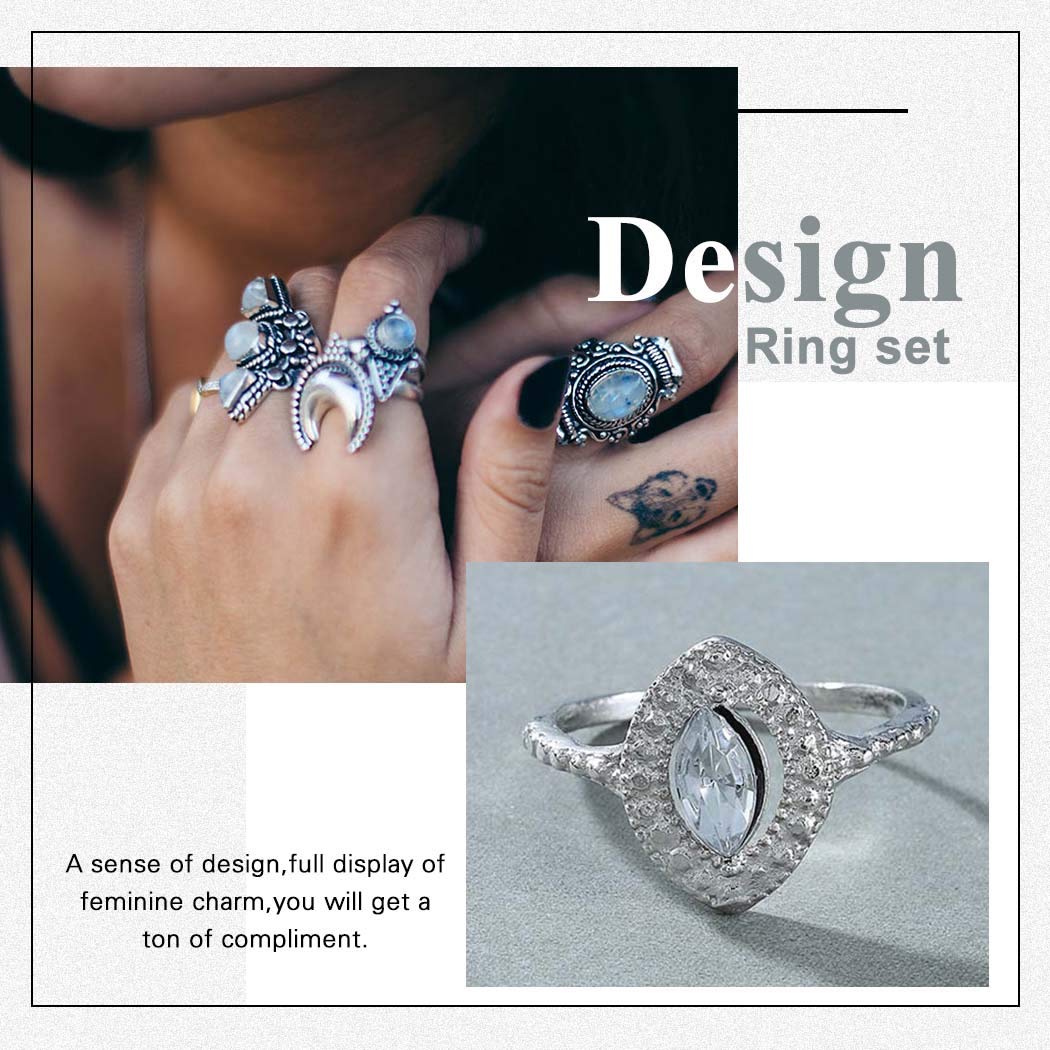 Simsly Vintage Knuckle Ring Stackable Silver Joint Nail Ring Crystal Knuckle Rings Set for Women and Girls(15PCS (Boho) (Set-1)
