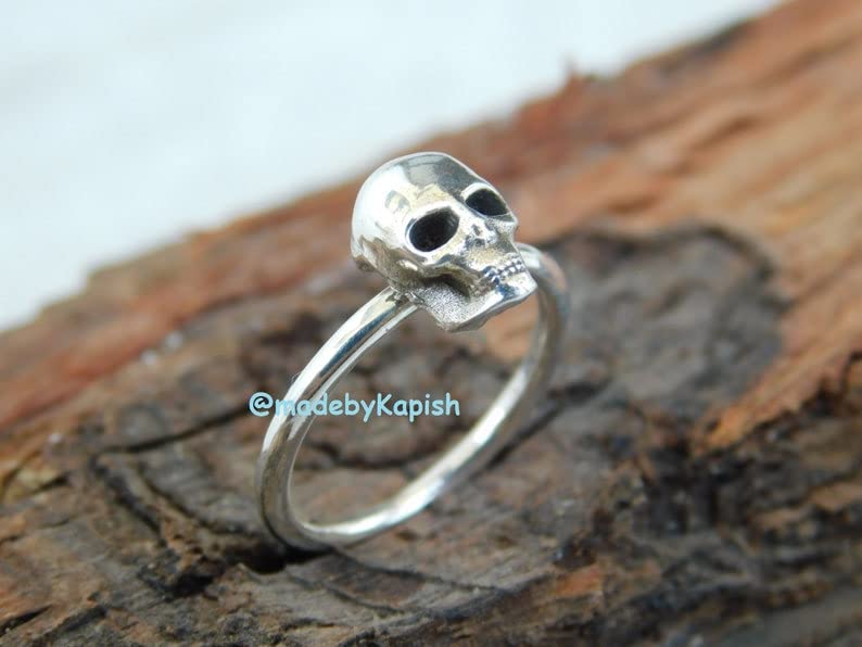 Tiny Silver Skull Ring, Minimalist animal ring, Taxidermy Jewelry, Bone, Wiccan, Goth, Gothic ring, Stackable, Dark Fashion, Sugar, Rustic, Death 925 silver By TEJIKA GLOBAL (12)