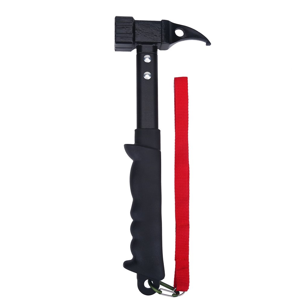 Outdoor Hiking Camping Multi-Function Tent Hammer Stake Remove Mallet, Outdoor Portable Framing Hammer with High Strength Head Rubber Handle, Multi-Function Lanyard Nail & Stake Puller Tent Hammer