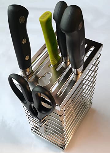 Sublibelief Knife Rests - Knife Block Holder Kitchen Stainless Steel Knife Organizer Storage Stand 8 Slots Top Hollow Iron Wire Different Size Shape Knife Sharpeners Scissors Kitchen