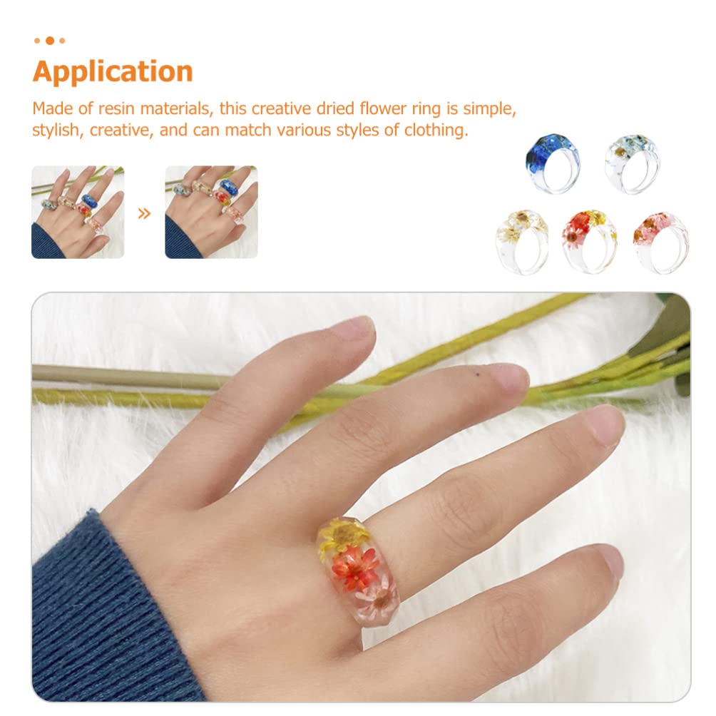USHOBE 5 PCS Colorful Resin Rings Set Plastic Rings Acrylic Rings Colorful Gem Stackable Chunky Ring for Women Girls