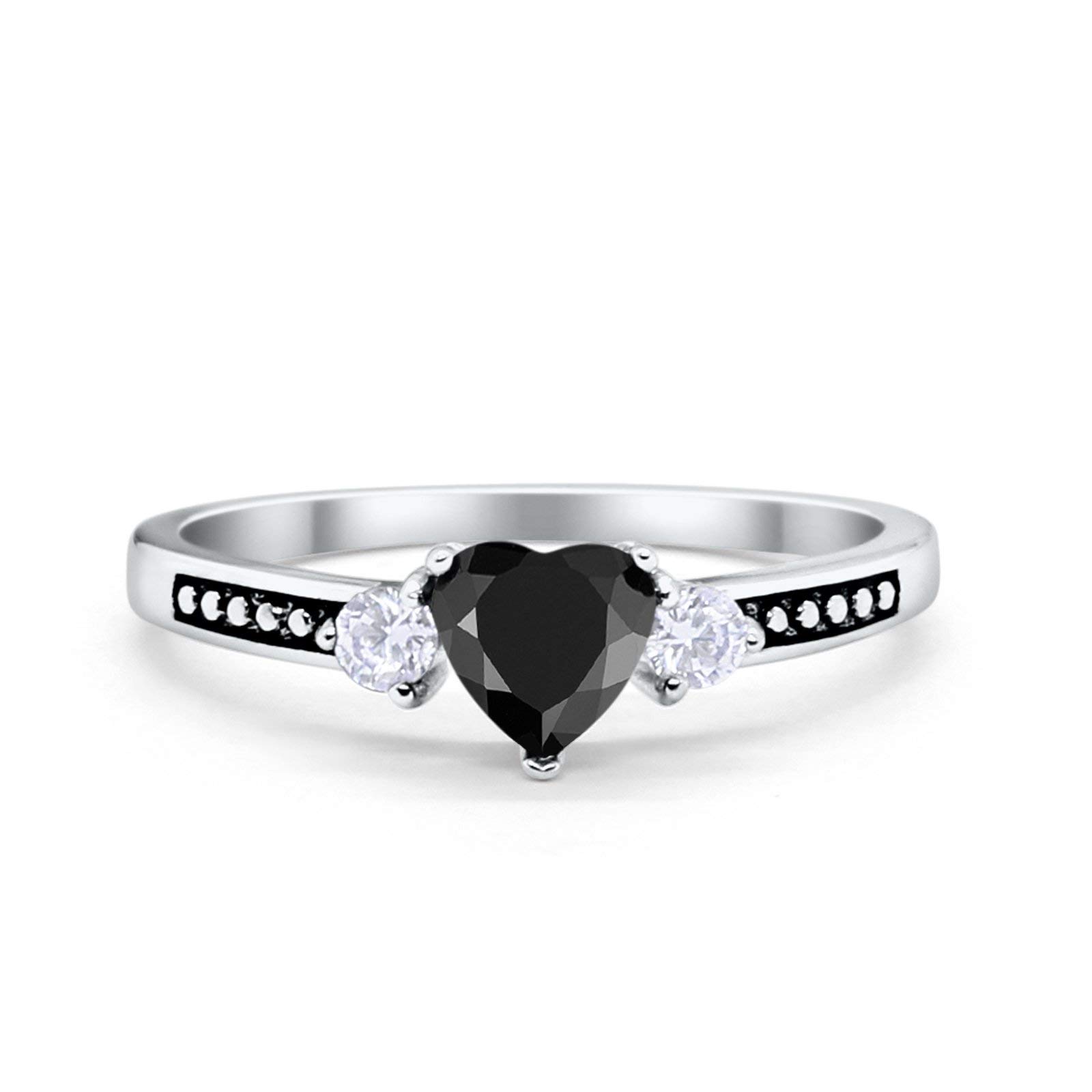 Simulated Black Cubic Zirconia Size-11 Elegant Heart Promise Ring Round Simulated Cubic Zirconia 925 Sterling Silver