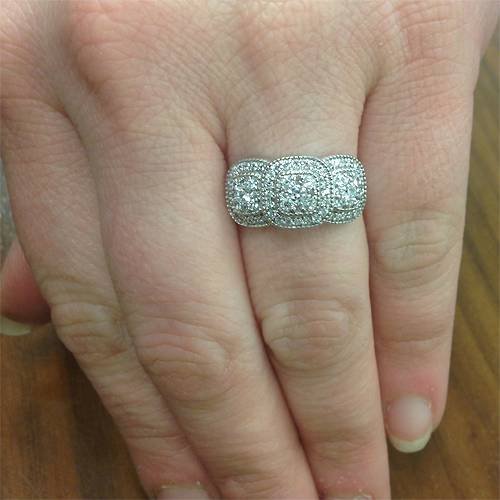 P3 POMPEII3 5/8ct 3-Stone Cushion Halo Vintage Diamond Engagement Ring 14K White Gold - Size 6.5