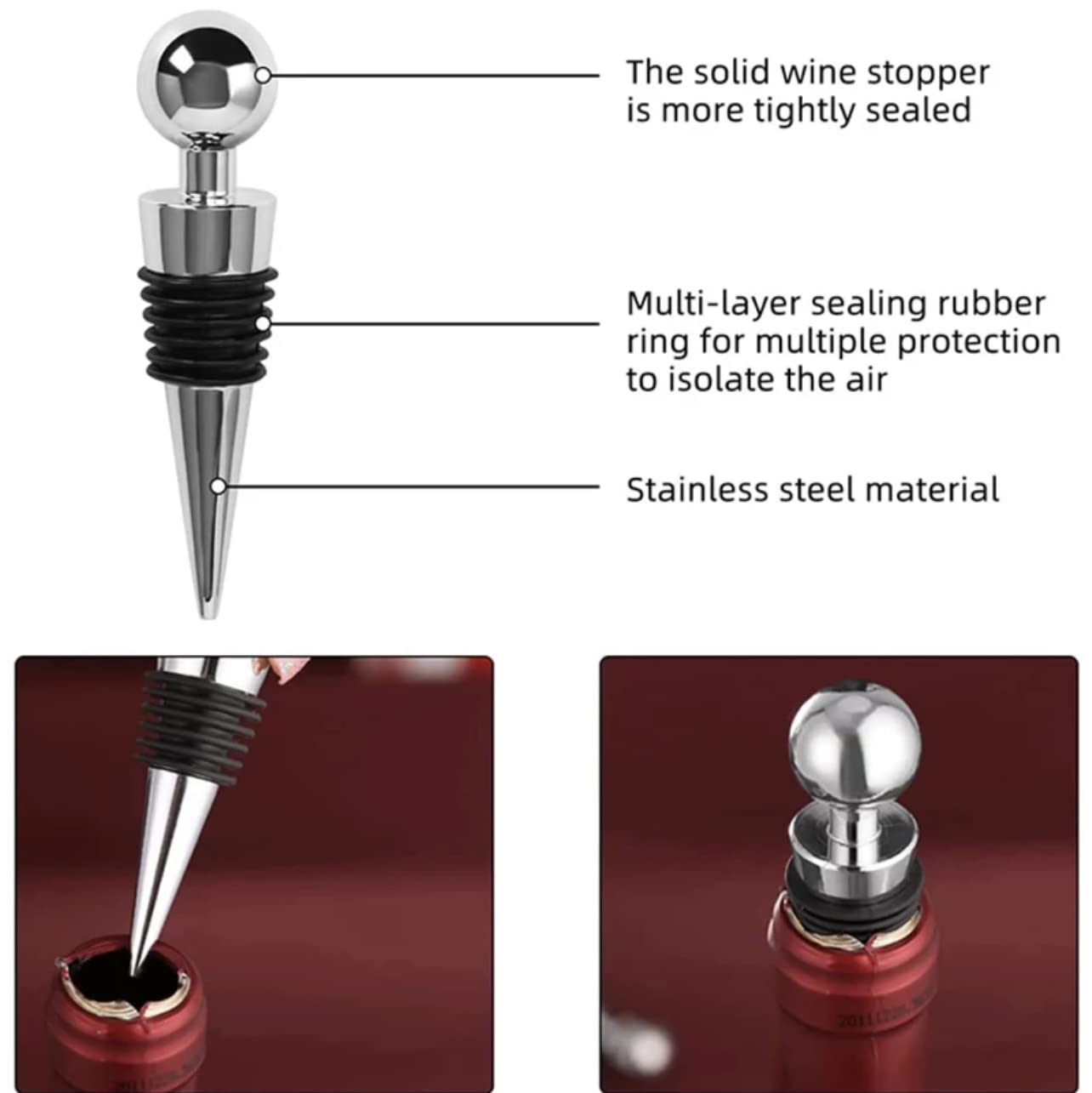 WICKS & WINE STAINLESS STEEL WINE ACCESSORY GIFT SET - BOTTLE OPENER, DRIP RING, BOTTLE STOPPER, WINE POURER